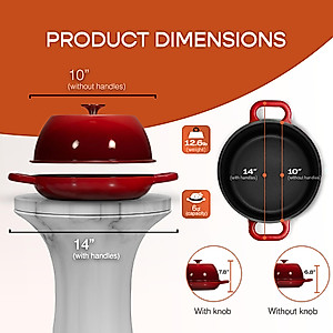 Krustic Enameled Cast Iron Dutch Oven for Sourdough Bread Baking | 6 Quart Pot with Lid | 10 Inch Ceramic Enamel Thick Coated Cookware Set with Non Stick Silicone Baking Mat for Cooking | 6 Qt | Red