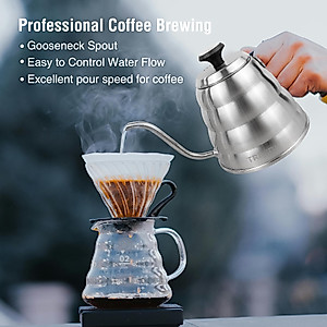 TRINIDa Gooseneck Kettle for Pour Over Coffee and Tea, 26 fl oz with Thermometer, Stainless Steel Triple Layer Bottom, Precision Pour Drip Spout, for all Stove Tops