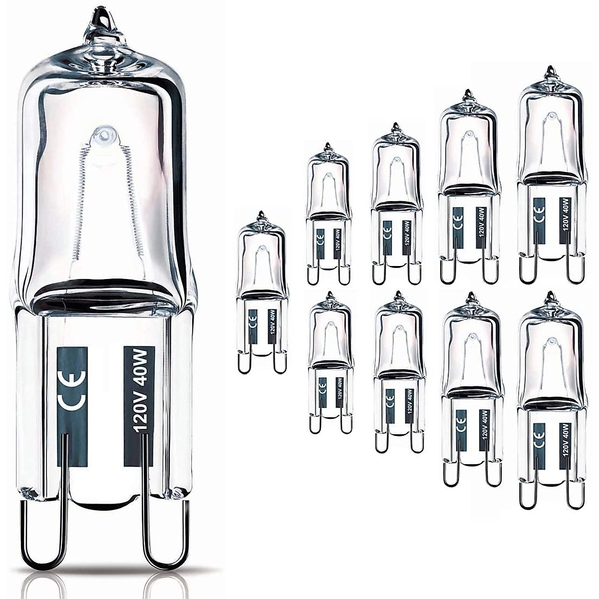 G9 Bulb, 10PCS G9 Halogen Bulb 40 Watt 120V, G9 Dimmable Long Lasting Lifespan with High Brightness 520LM, CRI100 & 2800K Warm White, T4 JD Type Halogen Light Bulbs G9 Base Bi Pin, for Cabinet Lights