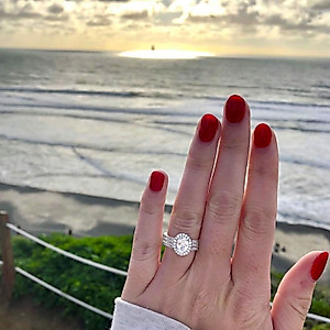 SweetJew Wedding Rings For Women Oval Halo AAAAA Cubic Circonia Silver Bridal Engagement Rings Size-9