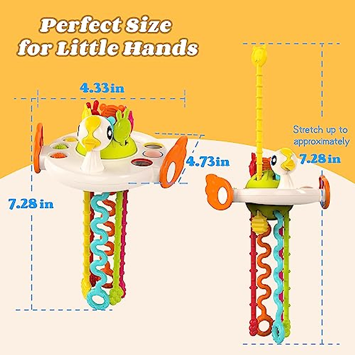 Montessori Baby Sensory Pull String Toys, Silicone Teething Toy for Babies 6-18 Months, 1-3 Years Old, Birthday Gifts for Infants Toddlers Kids Boy Girl, Bath Activities Travel Motor Skill