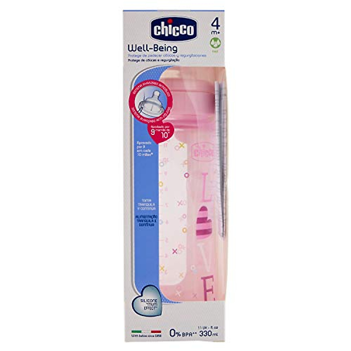 Chicco Baby Bottle Wellbeing Colored Polypropylene and Silicon Model 330ml + 4Mesi