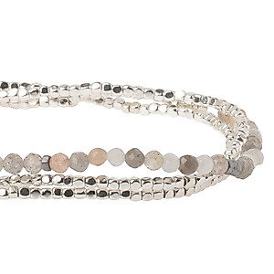 Scout Curated Wears - Women's Delicate Stone Wrap Bracelet & Necklace - Moonstone/Silver - Stone of Balance