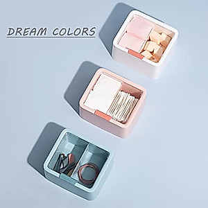LiangTing 2 Grids Separate Cotton Swabs Dispenser Organizer Canisters,Transparent dust-proof desktop cotton swab box with cover,Dresser makeup remover cotton storage box for Cotton Balls, Cotton Pads. (blue)