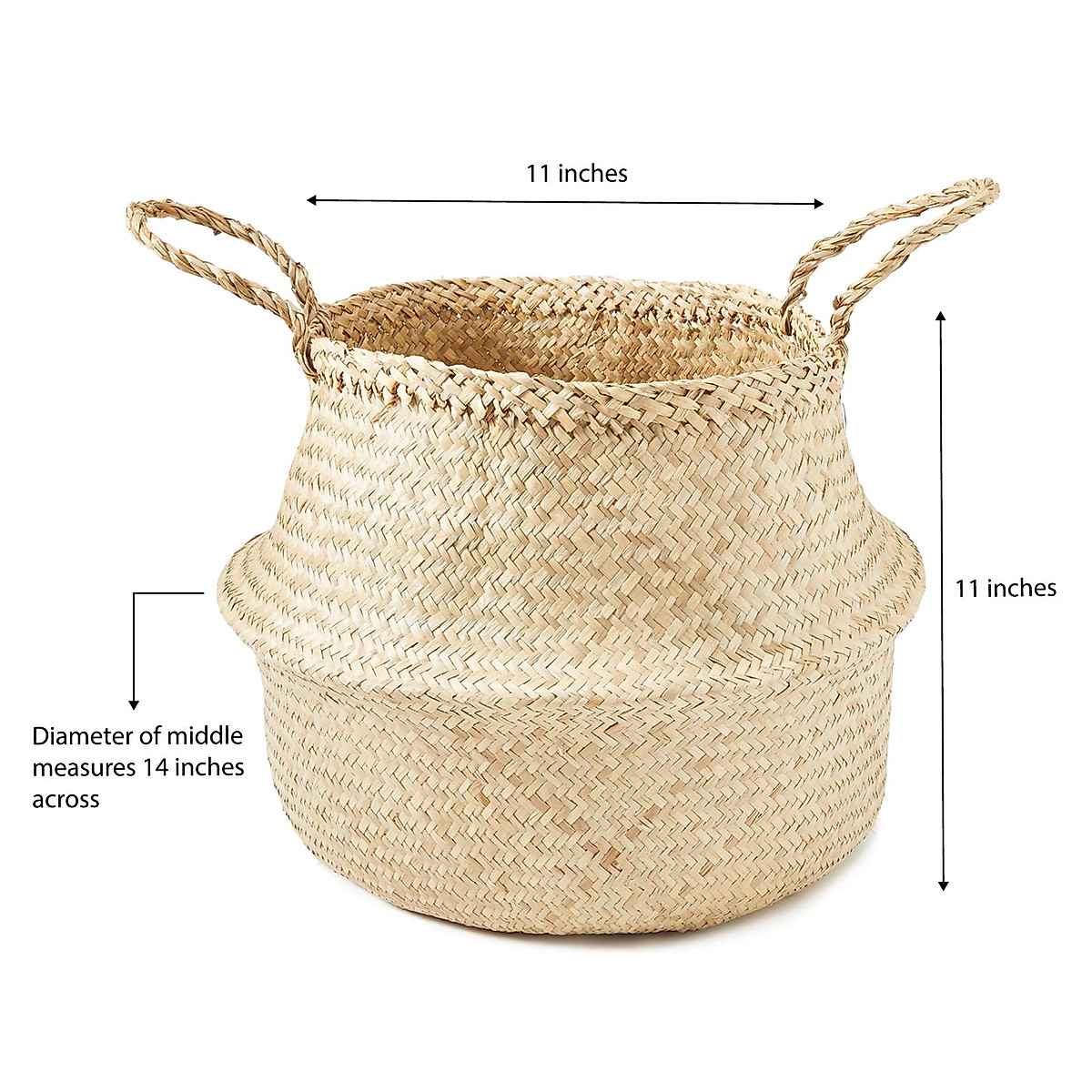 Americanflat Natural Hand-Woven Palm and Seagrass Belly Baskets (11" Tall)