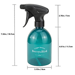 Berry&Bird Garden Plastic Spray Bottle, Refillable Empty Squirt Can Pot, Fine Mist Plant Watering Mister Trigger Cleaning Sprayer Container for Bonsai Hair 500 ml/16.9 Fl Oz
