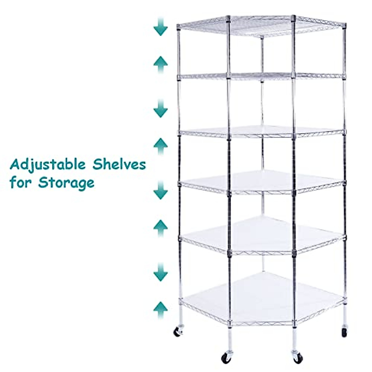 BELANITAS 6 Shelf Corner Wire Shelf Corner Metal Shelf Storage Steel Shelves for Storage Unit Metal Shelf Wire Rack, 26.77" L x 26.77" W x 70.87" H,Silver