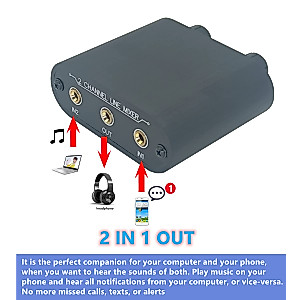 TENEALAY 2 Way Audio mixer 3.5mm Un-powered mixer, 2 to 1 Stereo aux 3.5mm line levels control Box mini passive mixer X21