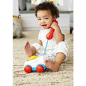Fisher-Price Toddler Pull Toy Chatter Telephone Pretend Phone With Rotary Dial And Wheels For Walking Play Ages 1+ Years