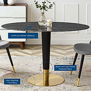Modway Zinque Artificial Marble Dining Table, 48 Inch, Gold Black
