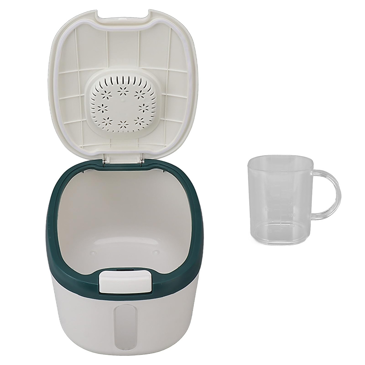 Rice Storage Container, Large Capacity Food Storage Container, Airtight Food Storage Container with Measuring Cup, Covered Rice Bucket, Cereal Dispenser Bin for Grains Nuts Flour(S Green (5kg/11.0lb))