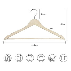 ELONG HOME Solid Wooden Hangers 30 Pack, Slim Wood Coat Hangers with Extra Smooth Finish, Precisely Cut Notches and Chrome Swivel Hook, Wooden Clothes Hangers for Shirt Suit Jacket Dress, Natural