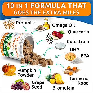 Allergy Relief Chews + Probiotics for Dogs - Digestive Enzymes for Allergies Itchy Skin w/Fish Oil Omega 3 - Dogs Digestive Health - Gas, Diarrhea,