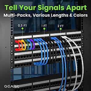 GearIT Cat 6 Ethernet Cable (100-Pack 1 Foot) Cat6 Network Patch, 10Gbps, RJ45, Snagless Cord, Gold-Plated Connectors, Internet for PC, TV, Tablet, Router, Printer, Servers, IT Data Center - Black