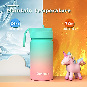 Kids Water Bottle, 12oz Water Bottles Kids with Straw and Stickers, Stainless Steel Vacuum Double Wall Insulated cup, Kids Water Bottle for School, Gifts for Girls(Green)