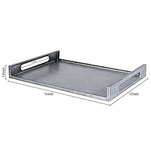 MyGift Rustic Square Silver Galvanized Metal Large Serving Tray with Handles, Tray for Ottoman, Breakfast, Tea, Coffee Table