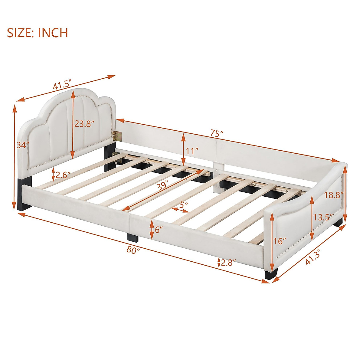 Elegant Twin Size Upholstered Daybed with Cloud Shaped Headboard and Embedded Copper Nail,for Kids Boys Girls Teens Bedroom Use (Beige@Cloud, Twin)