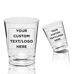 DISCOUNT PROMOS Custom Translucent Plastic Shot Glasses 1.5 oz. Set of 50, Personalized Bulk Pack - Acrylic, Great for Wedding, Party, Birthday, Gifts - Clear