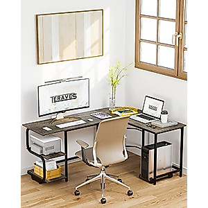 Teraves Reversible L Shaped Desk with Shelves 69“ Corner Computer Desk Gaming Desk Workstation for Home Office