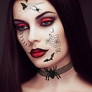 8 Pcs Halloween Cosplay Party Accessories 6 Sheet Halloween Spider Face Tattoos Spider Web Net Temporary Tattoos 1 Halloween Spider Necklace Lace Choker 1 Halloween Spiderweb Headband Head Piece