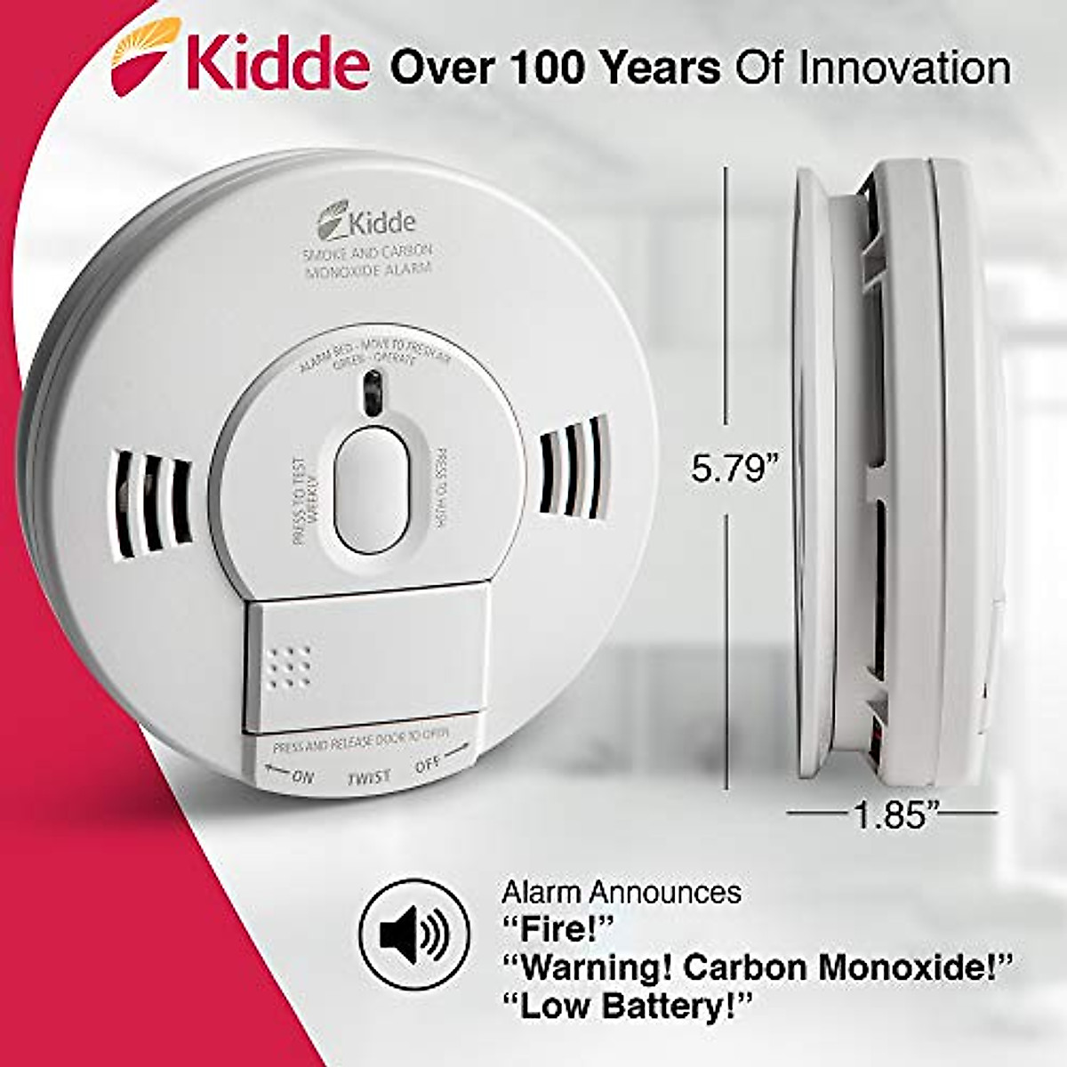 Kidde 21007624 AC Photoelectric Smoke and Carbon Monoxide Detector Alarm | Hardwired with Battery Backup | Model # KN-COPE-IC