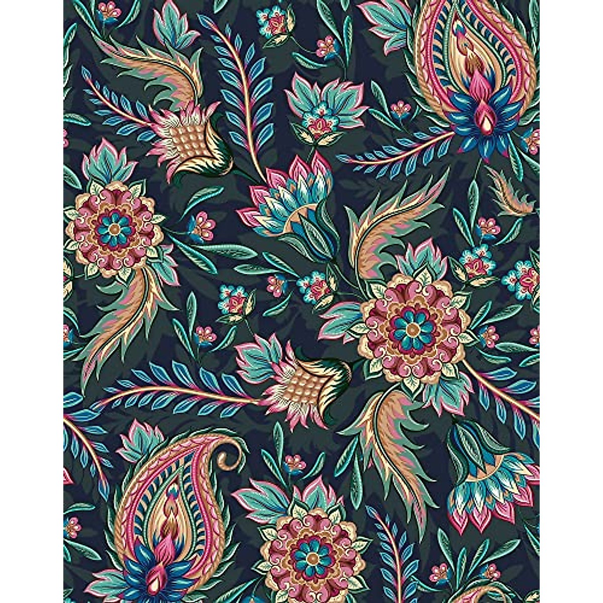 JiffDiff Floral Wallpaper Peel and Stick Vintage Wallpaper Paisley 17.3"x118" Navy Dark Blue/Pink Wallpaper Self Adhesive Contact Paper for Home Bedroom Cabinets Renter Friendly Wallpaper