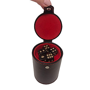 Red Lining Leather Professional Dice Cup with 5pcs Black Mini Death Skull Dice for Party Playing Drinking Death Table Game Party Tool