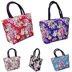 ODEROL LIANXIAO - Canvas Handbag, Flower Floral Printed Large Capacity Tote Bag Shoulder Bag Blue