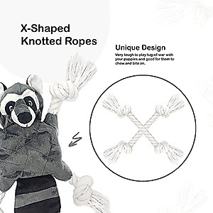 Maestro Pets No Stuffing Dog Toys, Crinkle Dog Toys, 3 in 1 Plush Dog Toys with Rope Legs, Squeakers and Crinkle Paper, Dog Rope Squeaky Toys for Puppies, Small, and Medium Dogs (Raccoon)