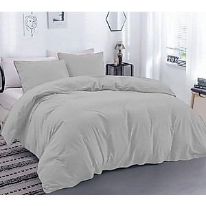 Luxury, Soft 800 Thread Count 100% Egyptian Cotton Oversized Super King (120"x98") Inch,3Pcs Duvet Cover Set with Zipper Closure & Corner Ties (1Duvet Cover & 2Pillowshams), Silver Solid
