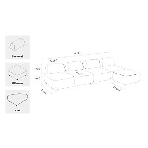 MUT CASA Modular Sectional Sofa, Convertible L Shaped Sectional Sofa Couch with Storage Ottaman, 5 Seat Modular Sofa Couch for Living Room, Beige