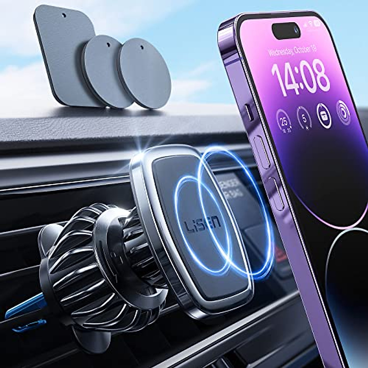 LISEN Magnetic Phone Holder for Car Mount [Easily Install] Car Phone Holder Mount [6 Strong Magnets] Cell Phone Holder for Car Case Friendly iPhone Car Holder for All Smartphones & Tablets