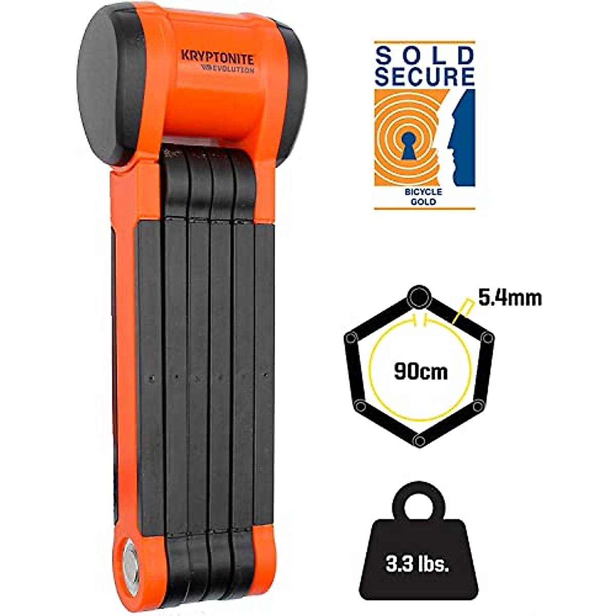 Kryptonite Evolution 790 Folding Bike Lock, Compact Lightweight High Security Anti-Theft Foldable Bicycle Lock with 2 Keys and Mount for E-Bikes Scooter Road Mountain Bikes, 90cm (35 in) Orange