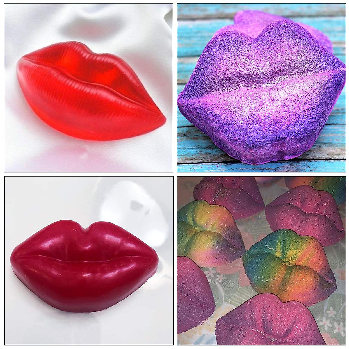 2 Pack Hot Lips Soap Molds, 3D Sexy Red Lips Kisses Collection Silicone Molds Chocolate Candy Bath Bomb Lotion Bar Mould Ice Cube Tray Cupcake Cake Baking Pan Wedding Party Supplies