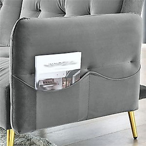 JFUYJK 78" Velvet Futon Sofa Bed, Convertible Sleeper Loveseat Couch with Folded Armrests and Storage Bags for Living Room