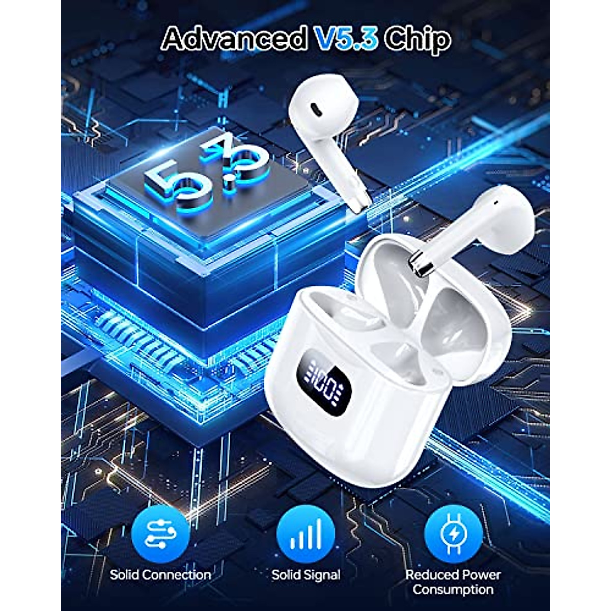 KTGEE Wireless Earbuds, Bluetooth 5.3 Headphones 40Hrs Playtime with Charging Case, IPX5 Waterproof Stereo in-Ear Earphones with Microphone for iPhone Android Cell Phone Sports Workout Gaming, White