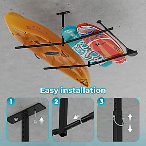 Dabolang Adjustable Ladder Ceiling Rack, Garage Surf Storage, Heavy Duty Overhead Paddleboard Hanger, Kayak Ceiling Mount Rack for Telescopic Ladder/Snowboard/Lumber. Double-sided