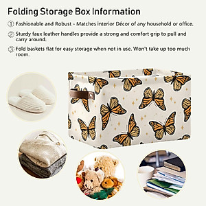 Monarch Butterflies Large Storage Basket Cube Storage Bin Canvas Fabric Organizer Handles Collapsible Decorative for Clothes Toys Bedroom