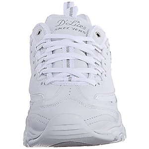 Skechers Women's D'Lites Memory Foam Lace-up Sneaker,White Silver,7 M US