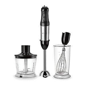 Lp Living Plus 4-in-1 Electric Hand Blender, Powerful 500W Stainless Steel Blender with Whisk, Chopper, Beaker, Easy to Clean, Advanced Noise Reduction