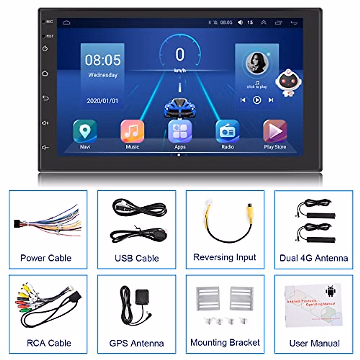 EAKT Android10 Car Stereo 4+64GB Intelligent Voice 7'' Car Radio with Carplay DSP Double Din Touch Screen GPS Navigation Split Screen Support 4G WiFi Bluetooth FM Steering Wheel Control DVR