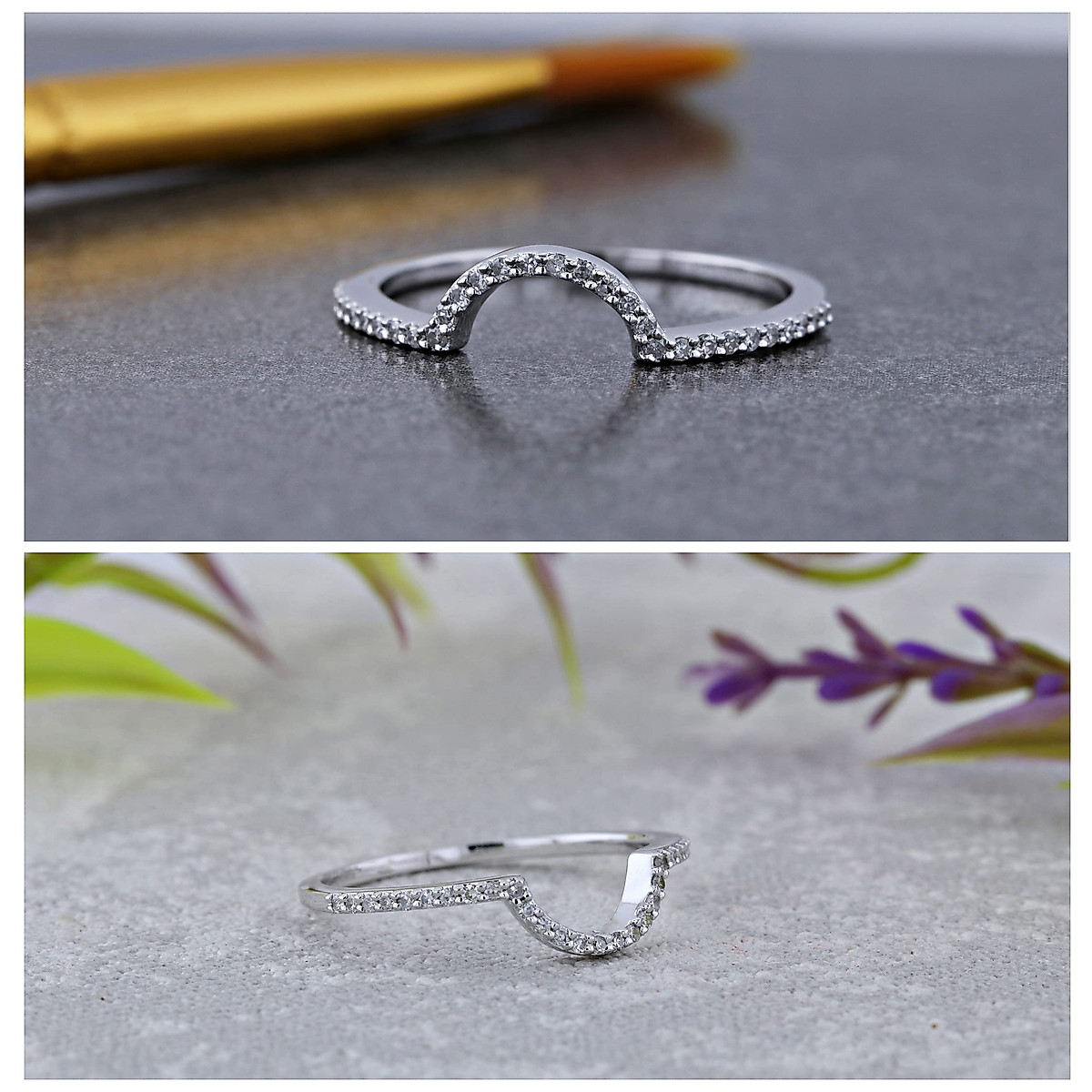 Dazzlingrock Collection Round White Diamond Anniversary Wedding Stackable Band Contour Guard Ring for Her (0.15 ctw, Color I-J, Clarity I2-I3) in 10K White Gold Size 7