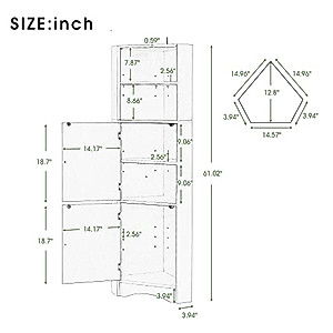 Lifeand Tall Bathroom Corner, Freestanding Doors and Adjustable Shelves, 61.02" H Triangle Storage Cabinet, Black