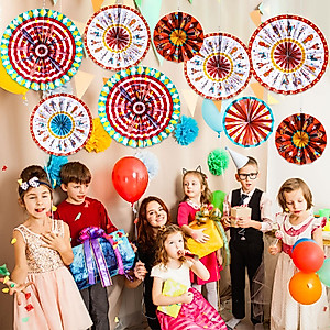 Outus 9 Pcs Carnival Hanging Paper Fans Decoration Circus Animals Paper Fans Classroom Decoration Carnival Circus Theme Ceiling Wall Garland for Circus Birthday Baby Shower Party Favors