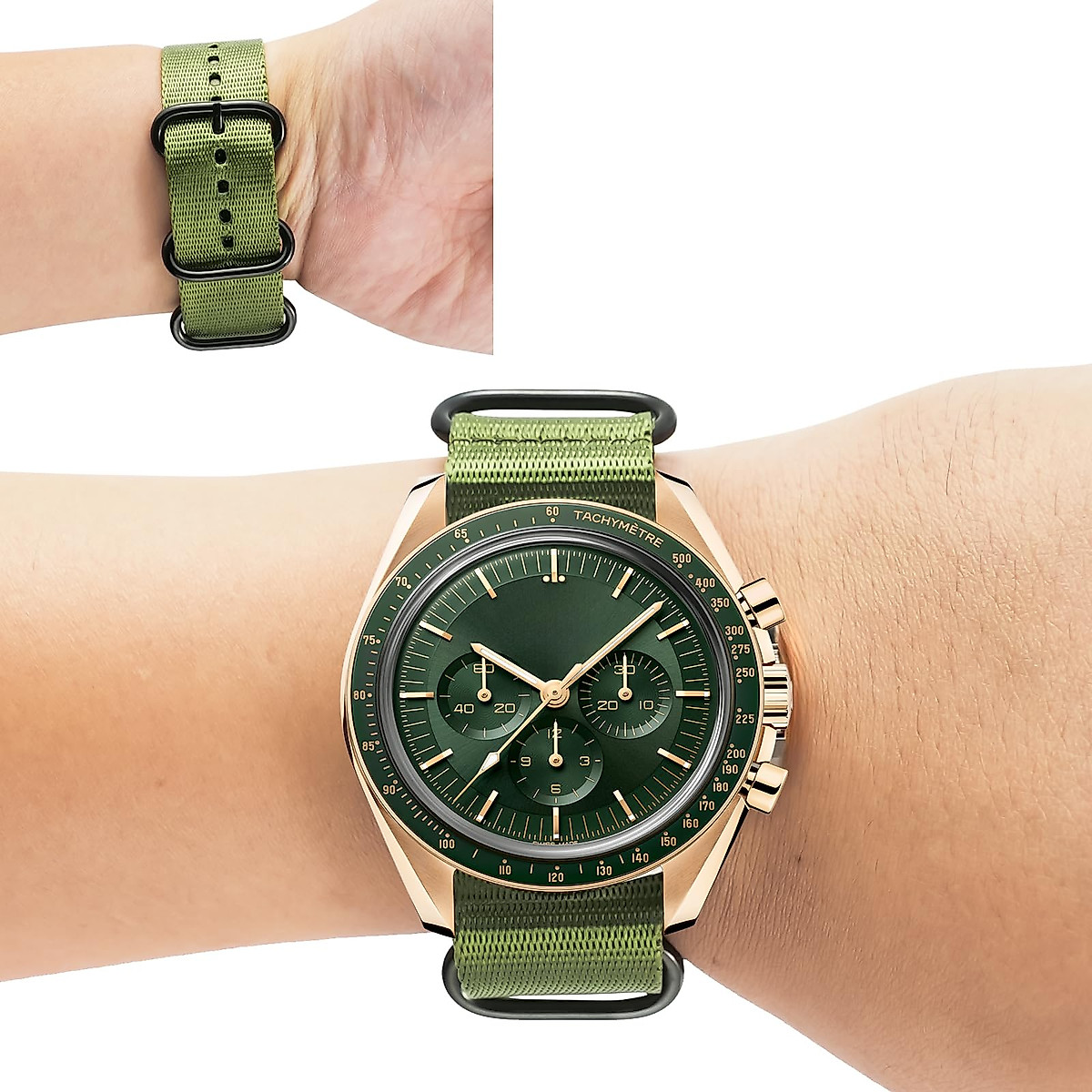 Ritche Christmas Gift 22mm Army Green Military Ballistic Nylon Strap With Black Heavy Buckle Compatible with Timex weekender watch band, White Elephant Gifts, Stocking Stuffers for Men