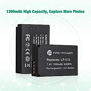 FirstPower 2 Pack LP-E12 Batteries Compatible with Canon EOS M50, EOS M50 Mark II, EOS M, EOS M2, EOS M10, EOS M100, EOS M200, SX70 HS, Rebel SL1 Mirrorless Digital Cameras