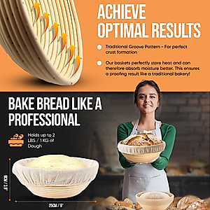 Banneton Bread Proofing Basket Set - 2x Round 9 inch Baskets Sourdough Bread Baking Supplies Sour Dough Scoring Tool - Proofing Bowls for Sourdough Bread Making Tools