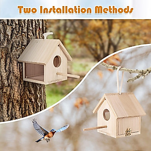 YUEPET Outdoor Bird Houses Transparent Wooden Bird House for Outside with Lanyard and Screws,Hanging Birdhouse Clearance for Finch Bluebird Cardinals Hummingbird