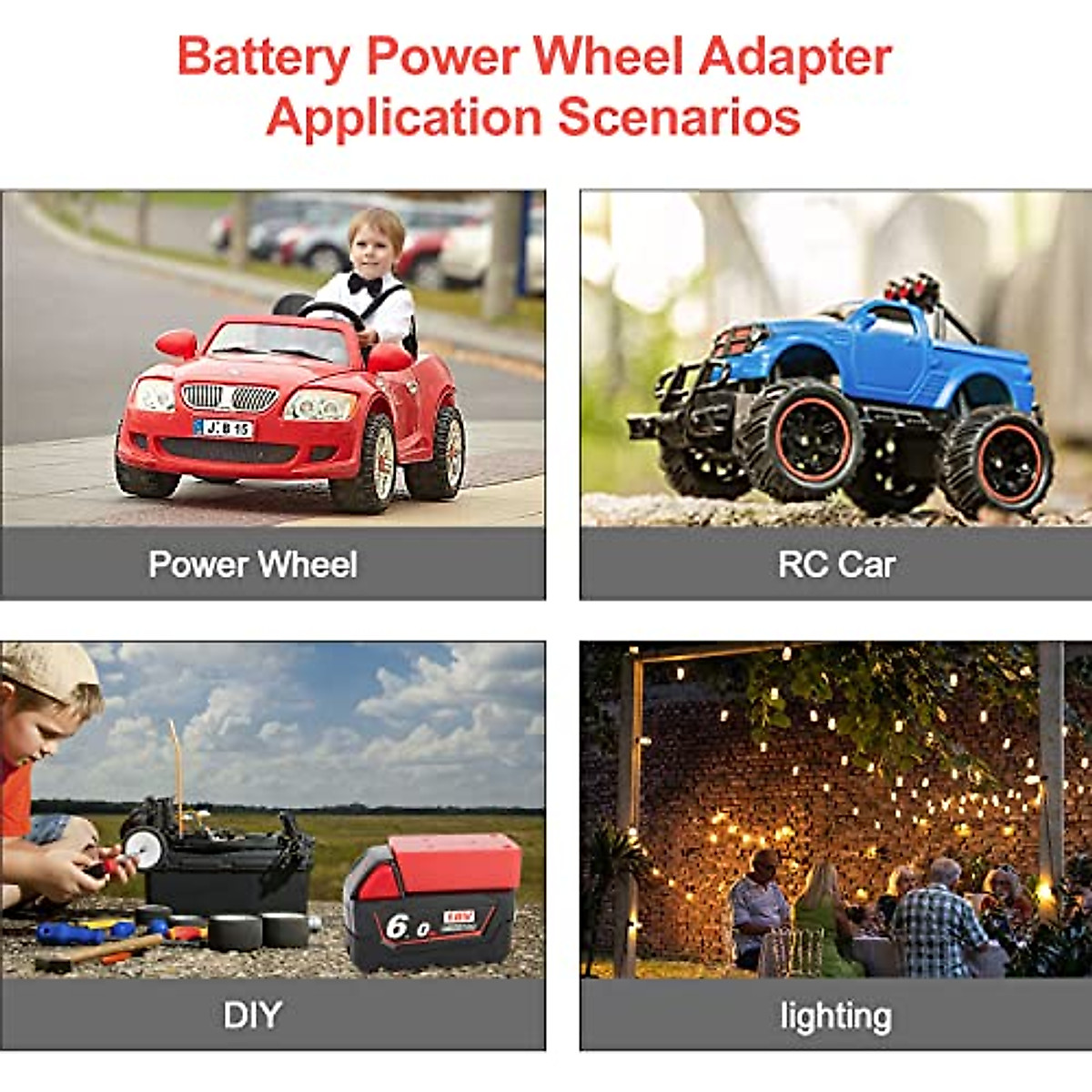 ZLWAWAOL Power Wheel Adapter with Fuse & Switch,Battery Adapter for Dewalt 20V for Milwaukee M18 18V Battery,with 14 Gauge Wire,Power Convertor for DIY Ride On Truck,RC Toys,Robotics and Work Lights