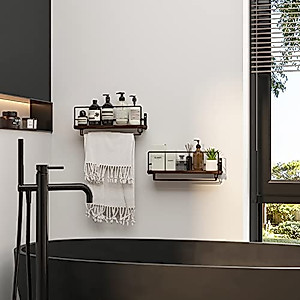 SODUKU Wall Mounted Wine Rack Wood Rustic Wine Bottle Glass Floating Shelves with Stemware Hanger Modern Wine Display Storage Holder for Kitchen Dining Room Bar Wall Décor Sef of 2